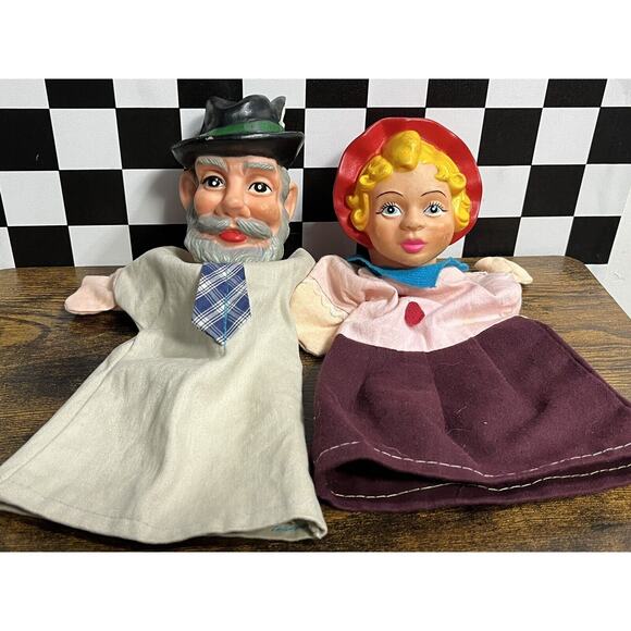 Unbranded | Toys | Vintage Hand Puppets Rubber Heads Feather Hat Woman ...